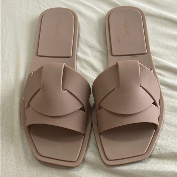 Qupid | Shoes | Qupid Tan Slide Sandals Modern Minimalist Design | Poshmark